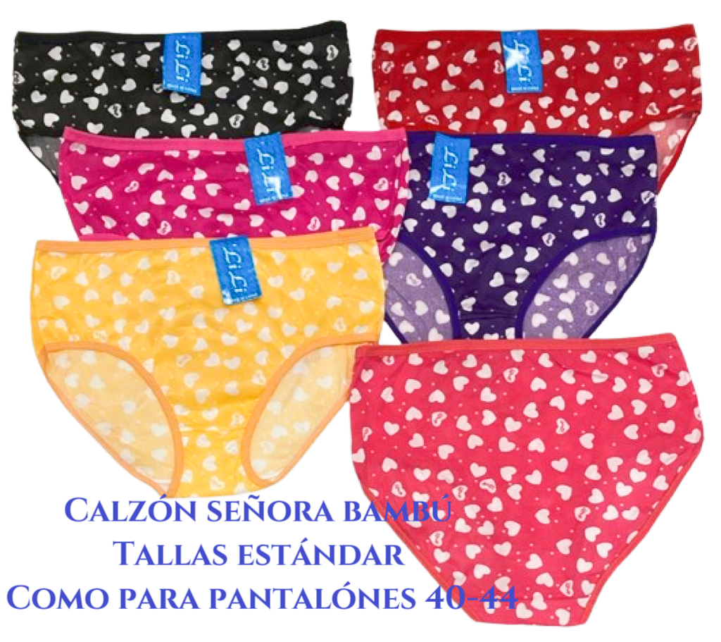 Calzón bambú señora tallas estándar colores surtidas la doce