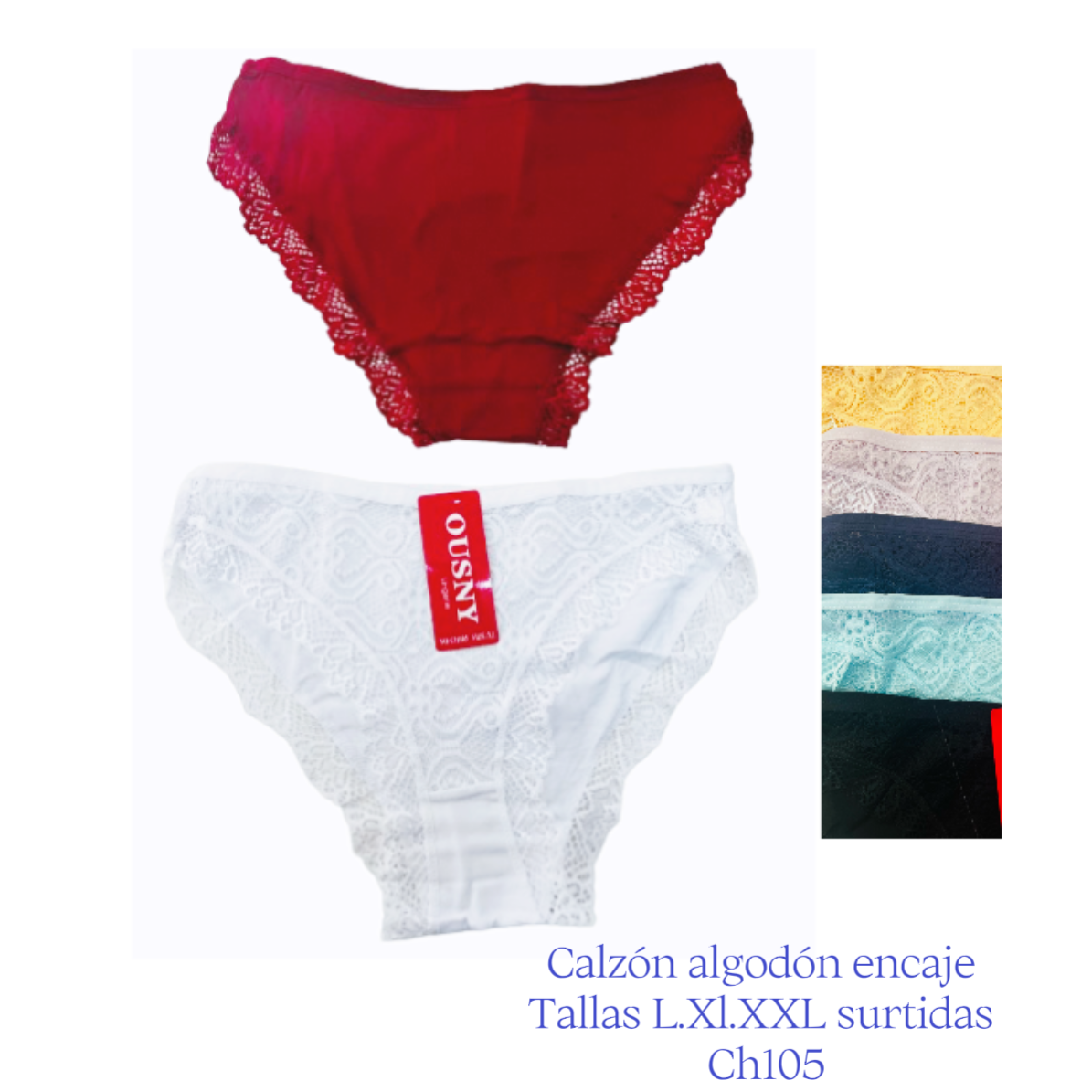 Calzon algodón con encaje tallas y colores surtidas la docen