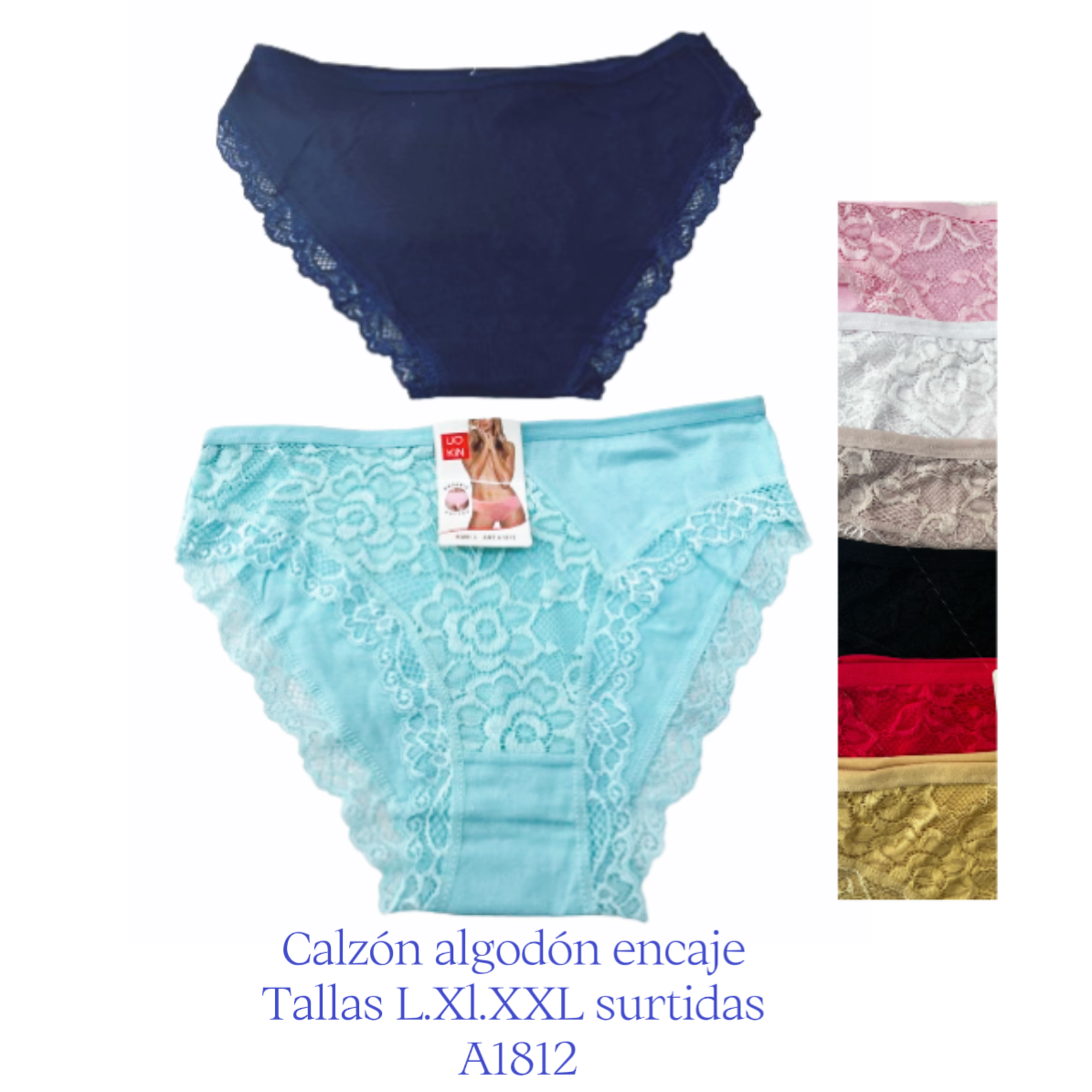 Calzon algodón con encaje tallas y colores surtidas la docen