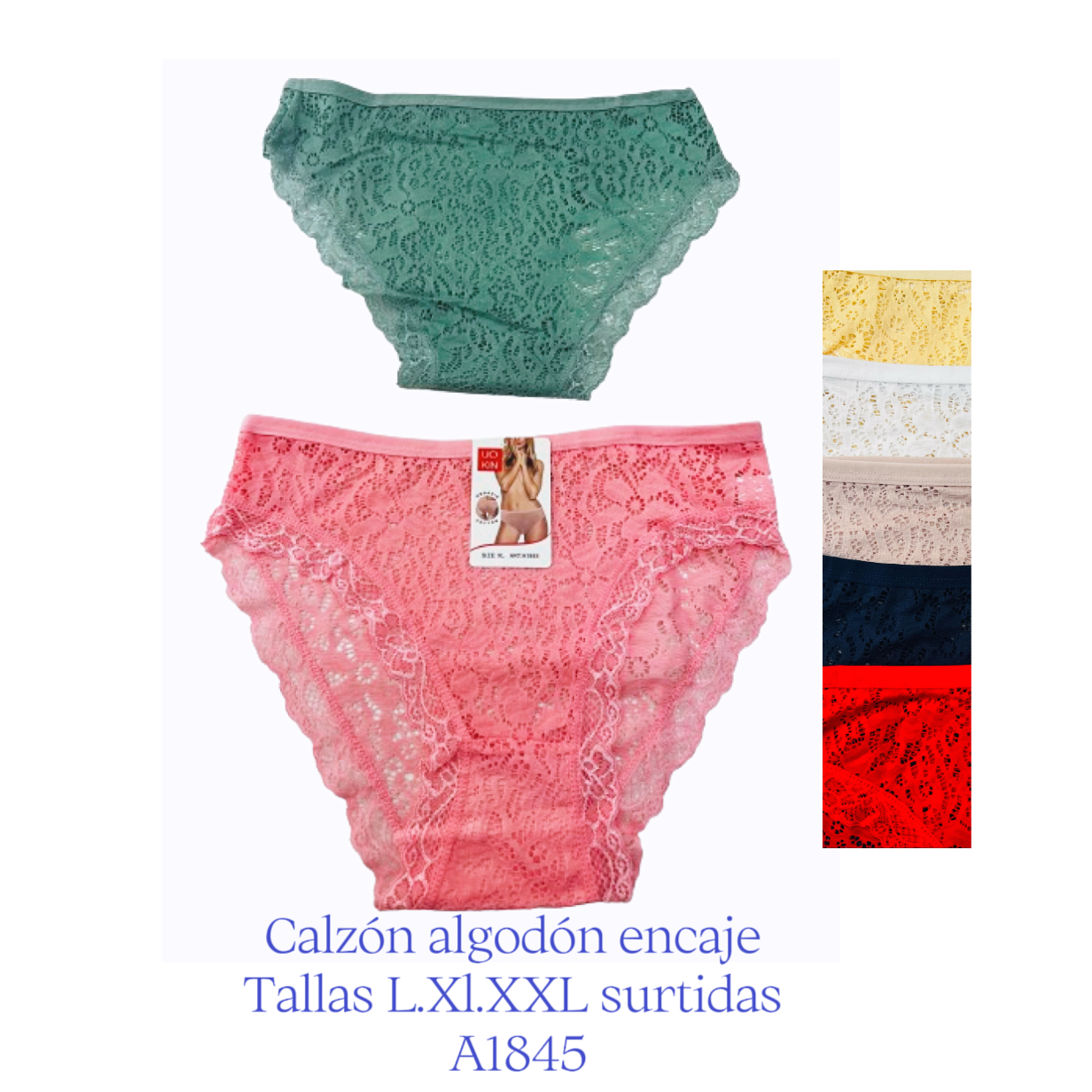 Calzon algodón con encaje tallas y colores surtidas la docen