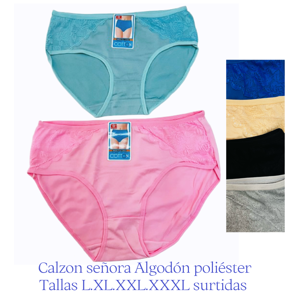 Calzón señora algodón tallas y colores surtidas la docena