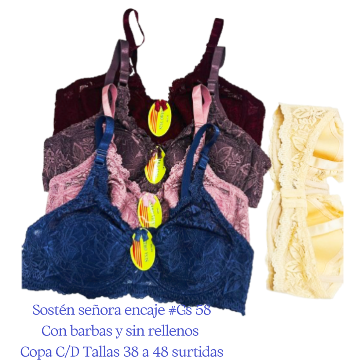 Sostén señora copa C/D algodón con encaje.con barbas y sin r