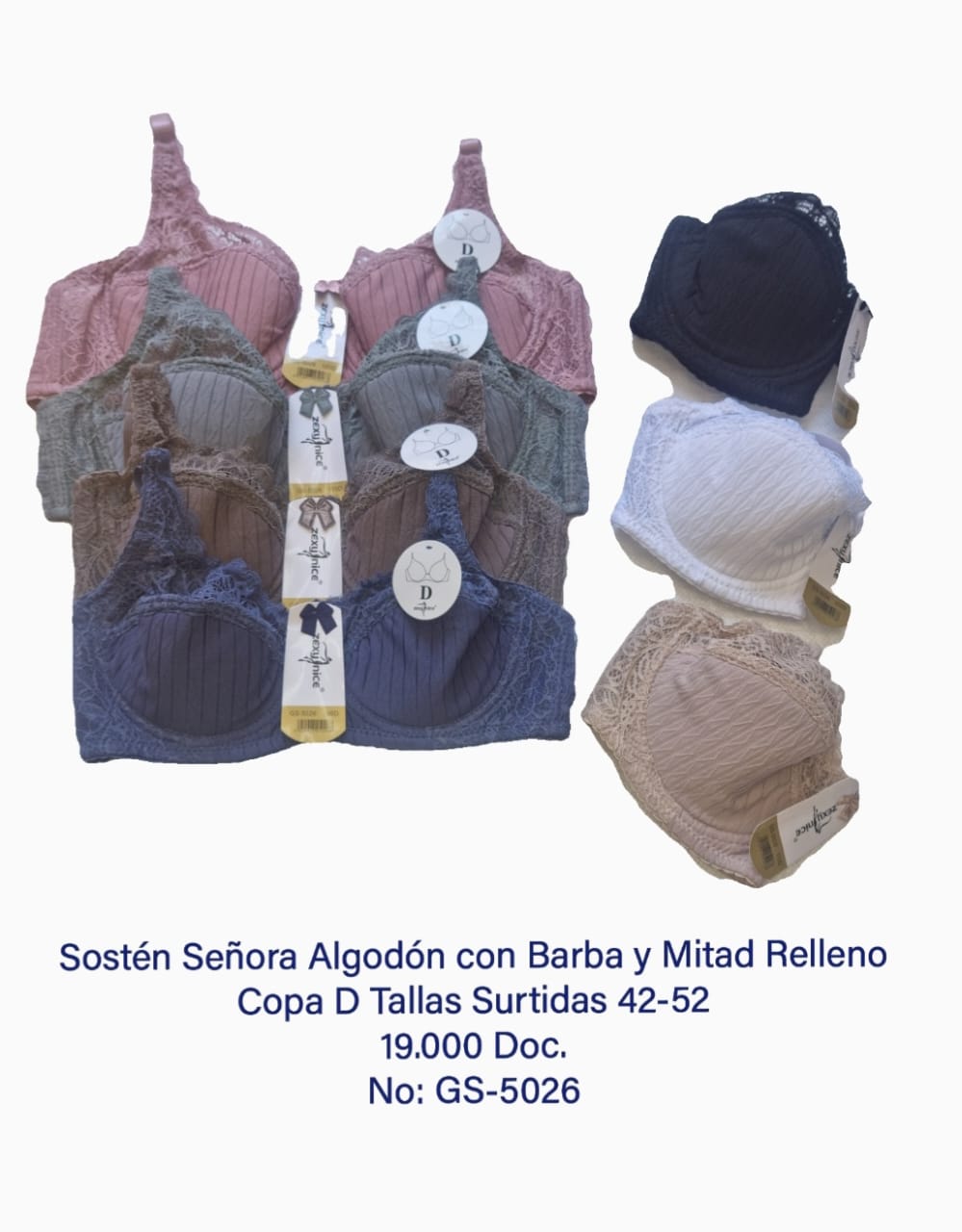 Sostén copa D algodón con barbas y pocos rellenos tallas y c
