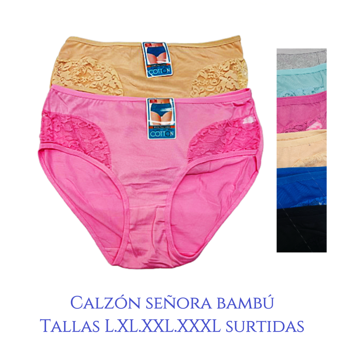Calzón señora bambú tallas y colores surtidas la docena