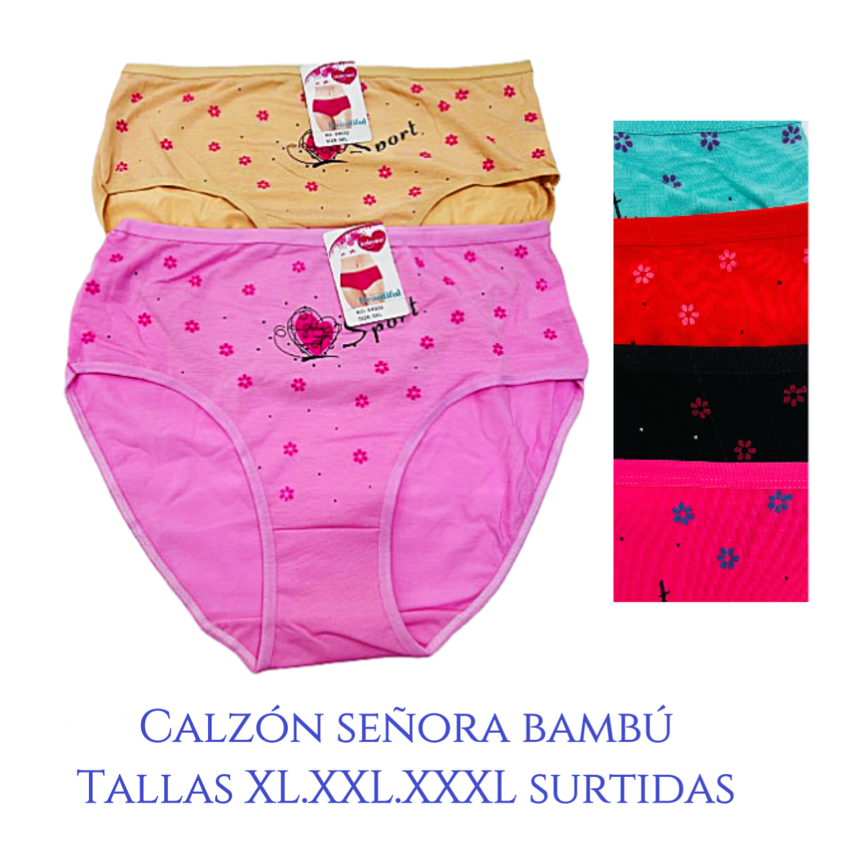 Calzón señora bambú tallas y colores surtidas la docena