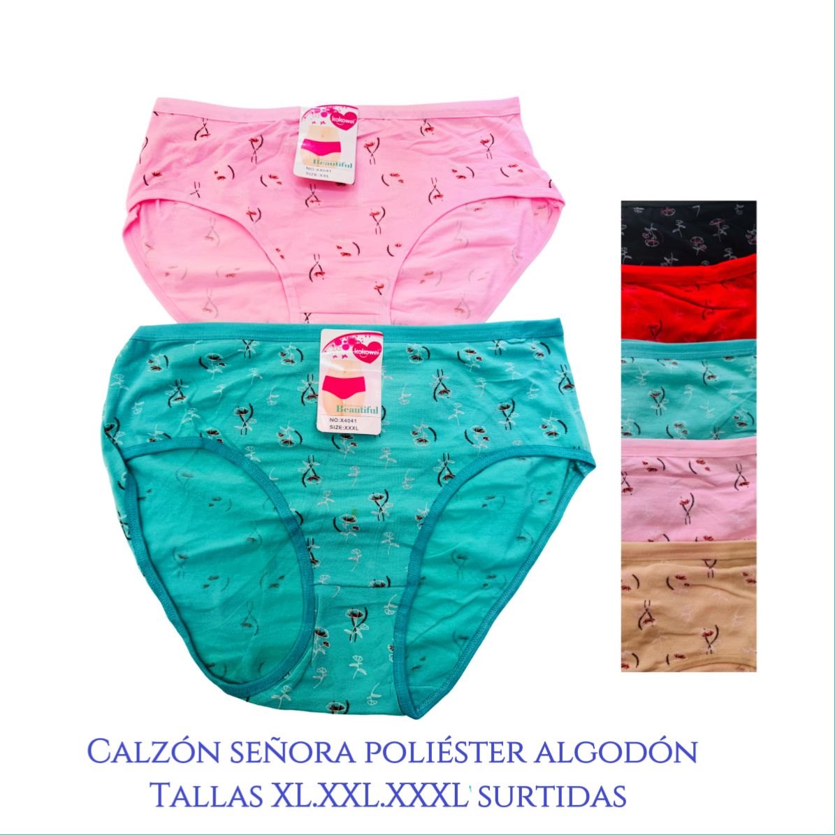 Calzon señora algodón poliéster tallas y colores surtidas la