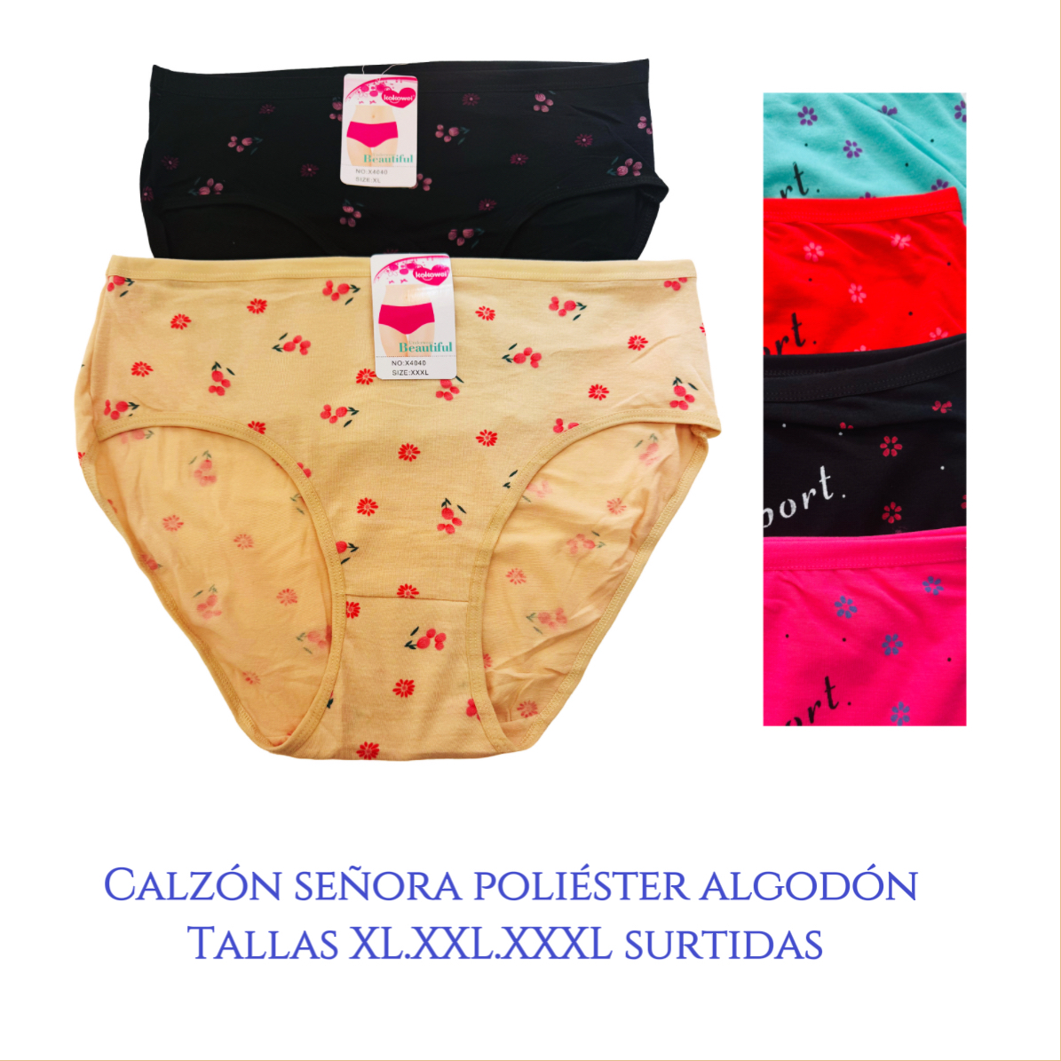 Calzon señora algodón poliéster tallas y colores surtidas la