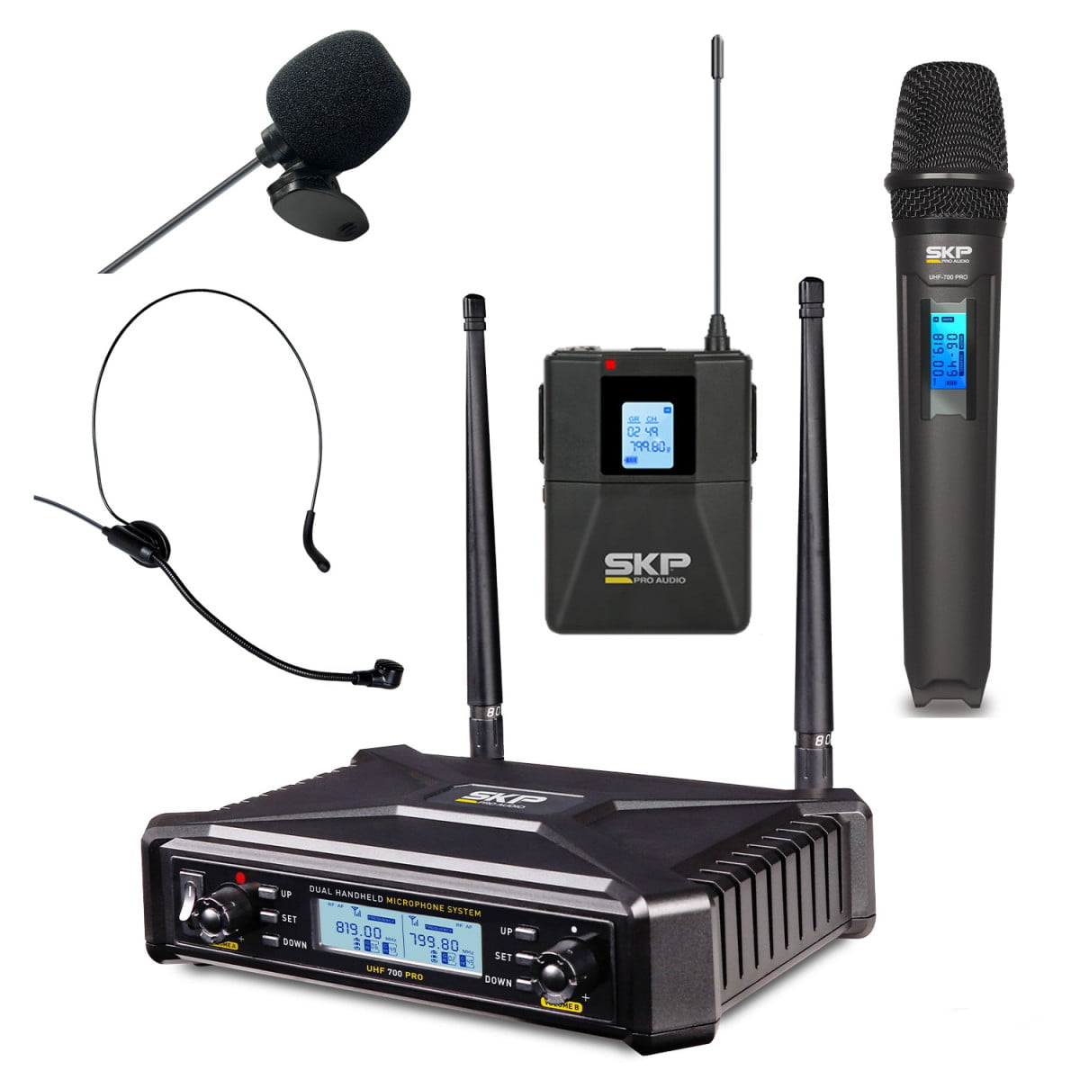 Microfono Inalámbrico + Head Set + Lavalier UHF700 PRO SKP