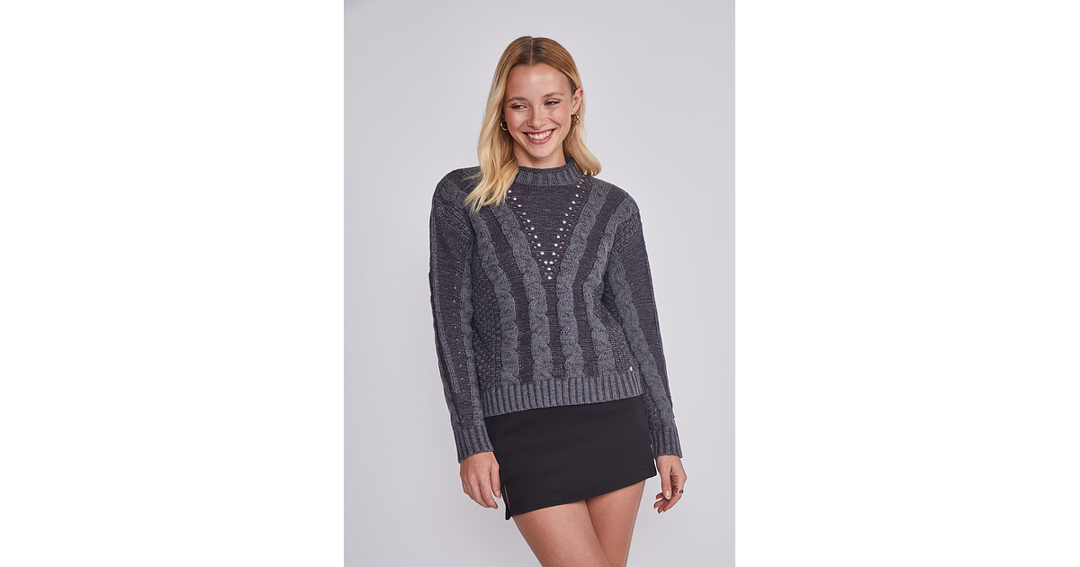 Sweater Mujer Trenzado Gris Sioux