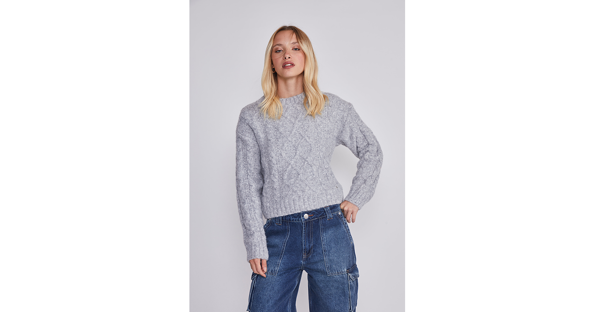 Sweater Mujer Trenzas Gris Sioux