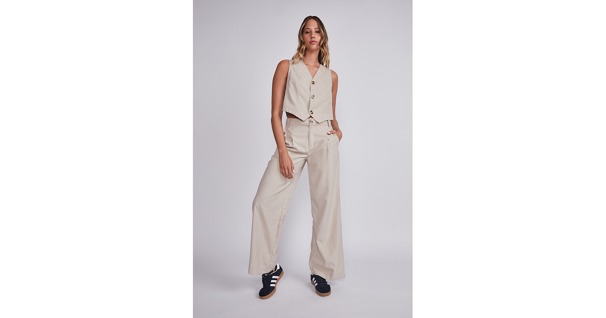 Pantalón Mujer Beige Liviano Pinzas Sioux