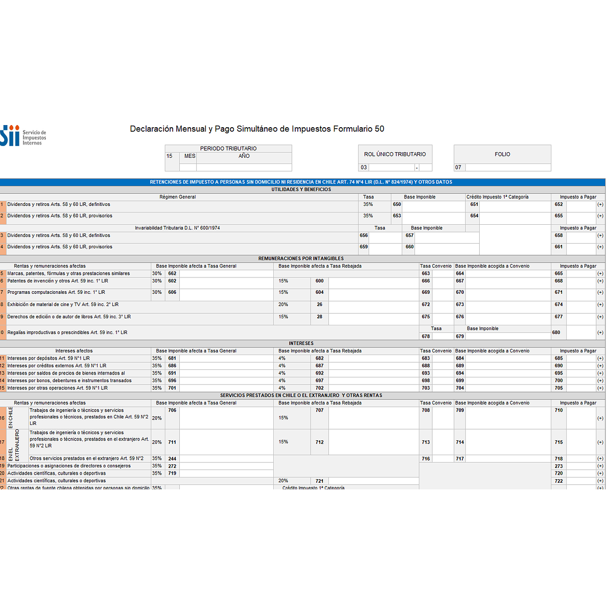 Formulario 50 en Excel.