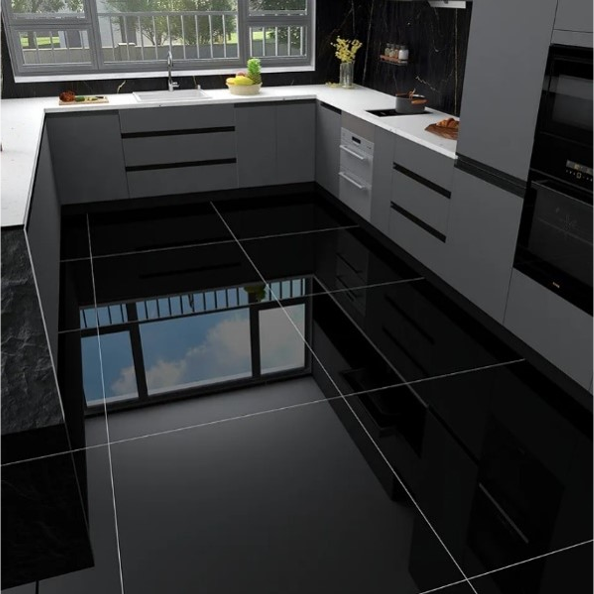 PORCELANATO NEGRO BRILLANTE RECTIFICADO- 6012I6926B-8MM