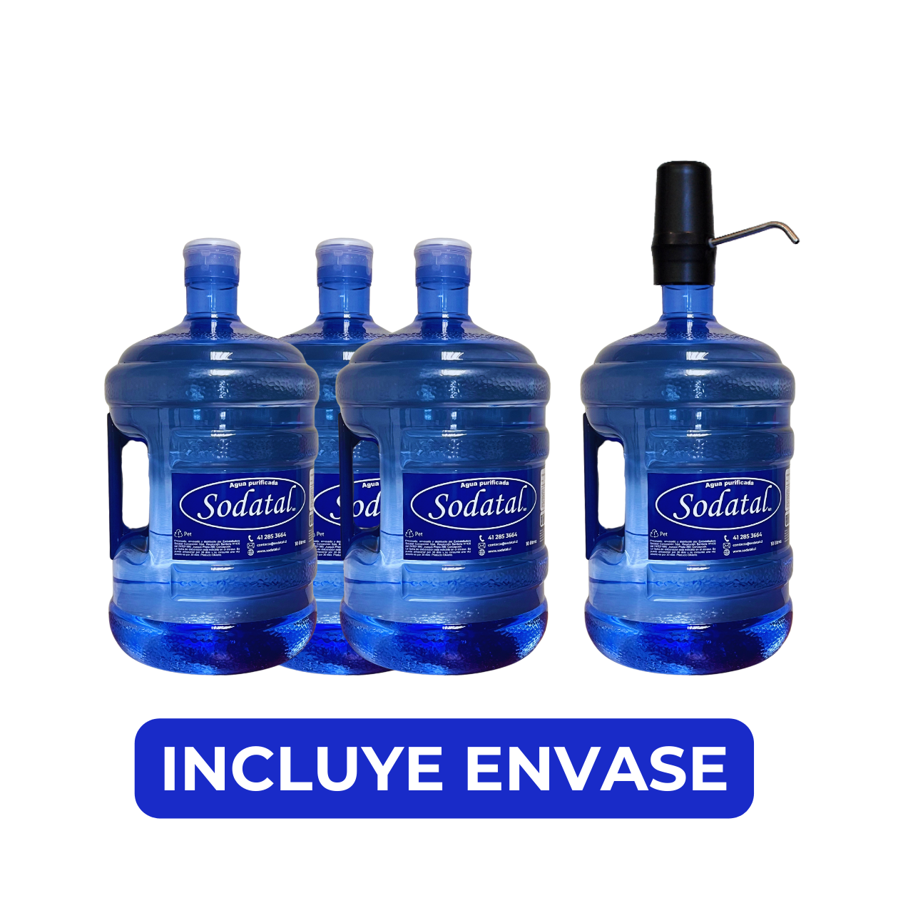 Agua Purificada Sodatal 10Lts Pack 4 bot + Bomba Usb- Compra