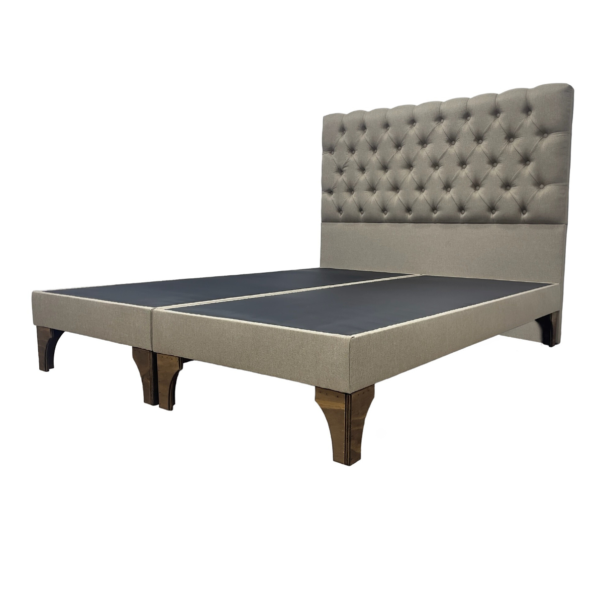 Cama 2 Plazas Europea Respaldo A Piso + Bases Lino Beige