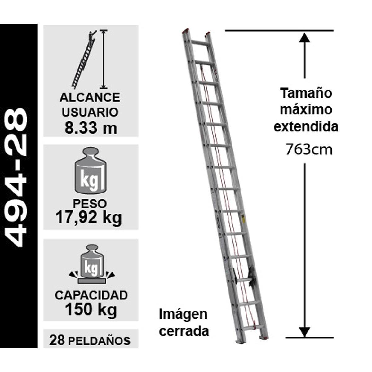 Escalera De Aluminio Extension 28 Peldaños Cuprum