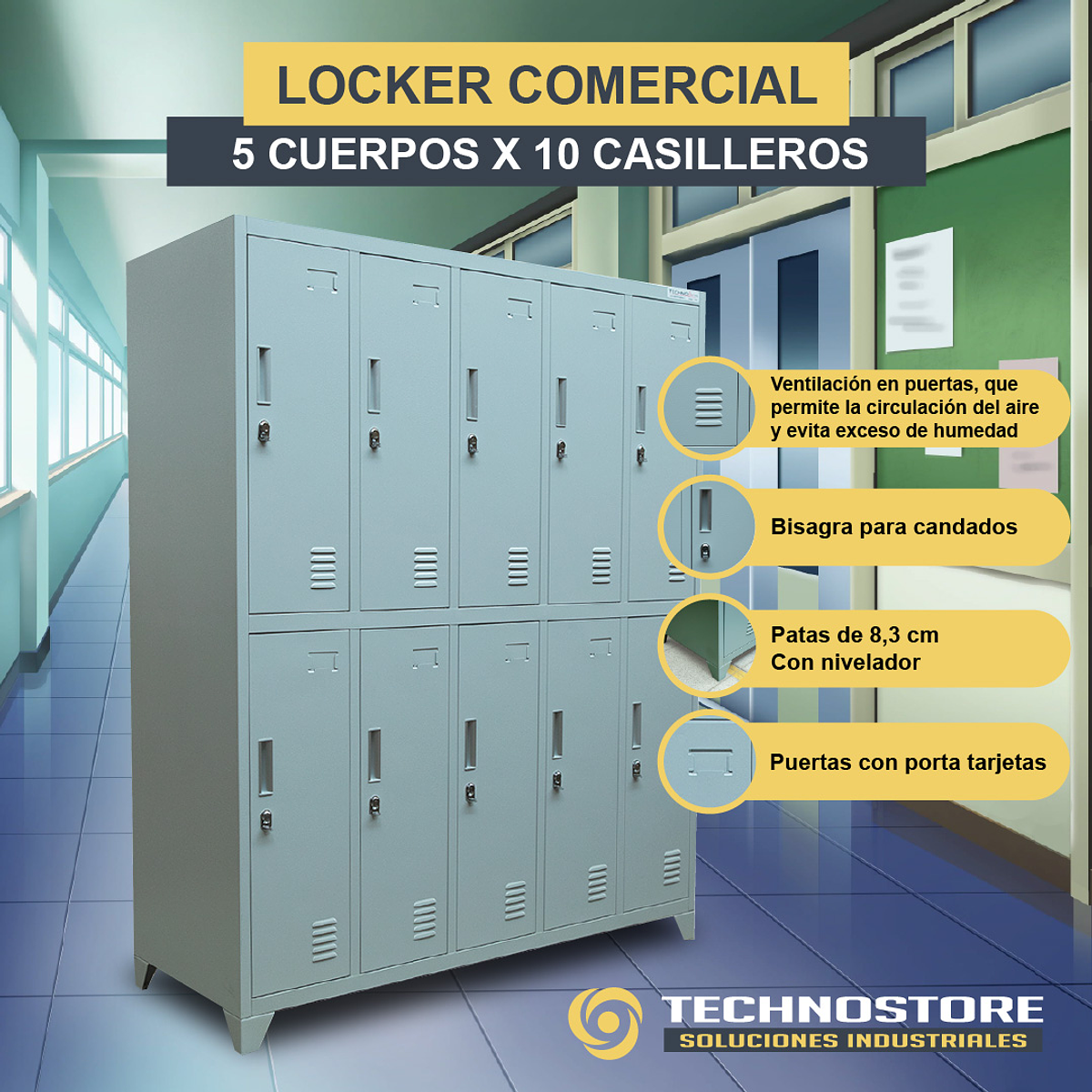 Lockers 5 cuerpos 10 puertas metalico