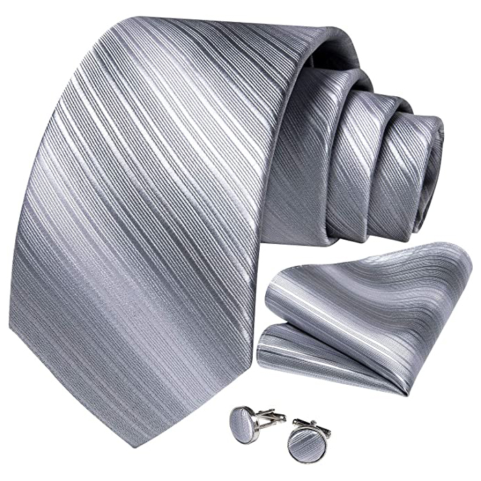 Set Corbata plateada, paño y colleras. Modelo Silver