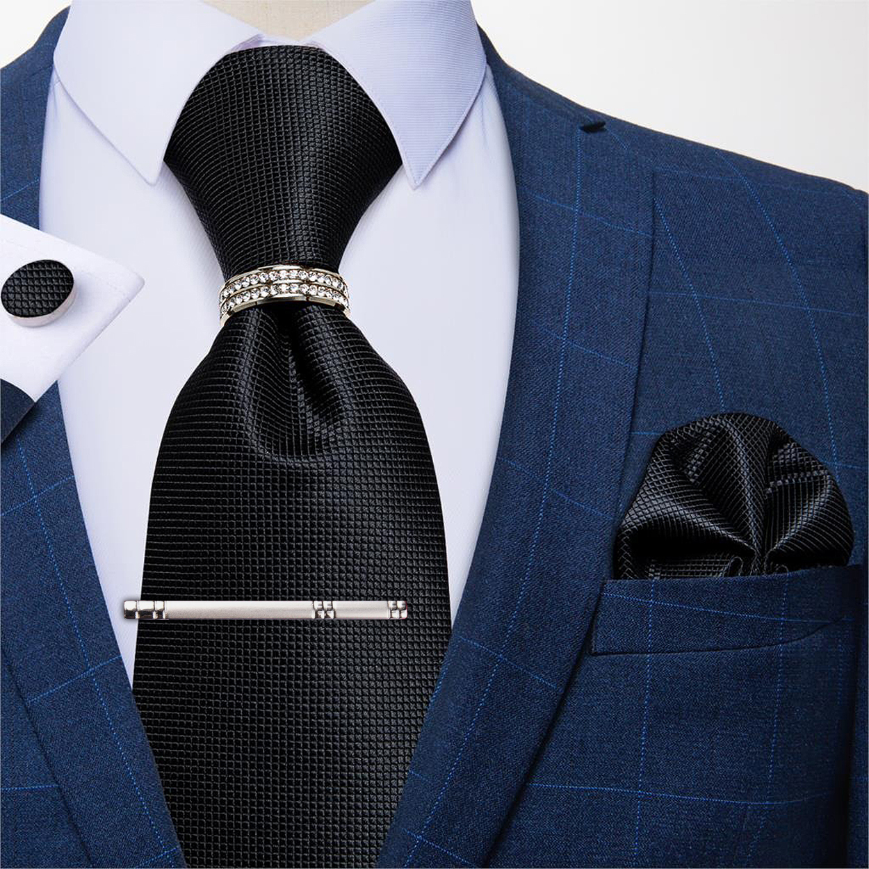 Set Corbata Hombre, Clip Sujetador, Anillo , Paño y Colleras