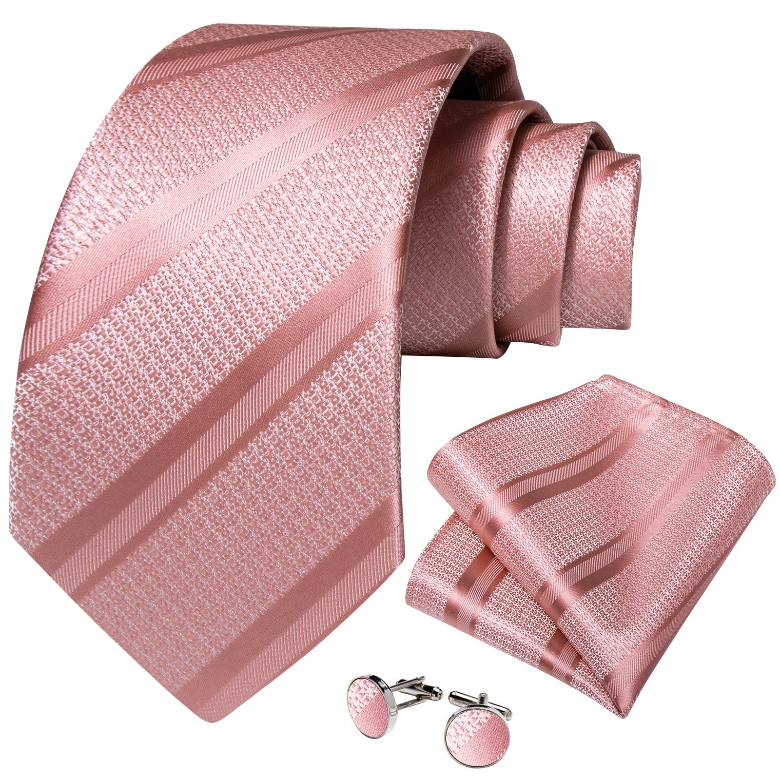 Corbata Rosada, paño y colleras set. Modelo Oro Rosa