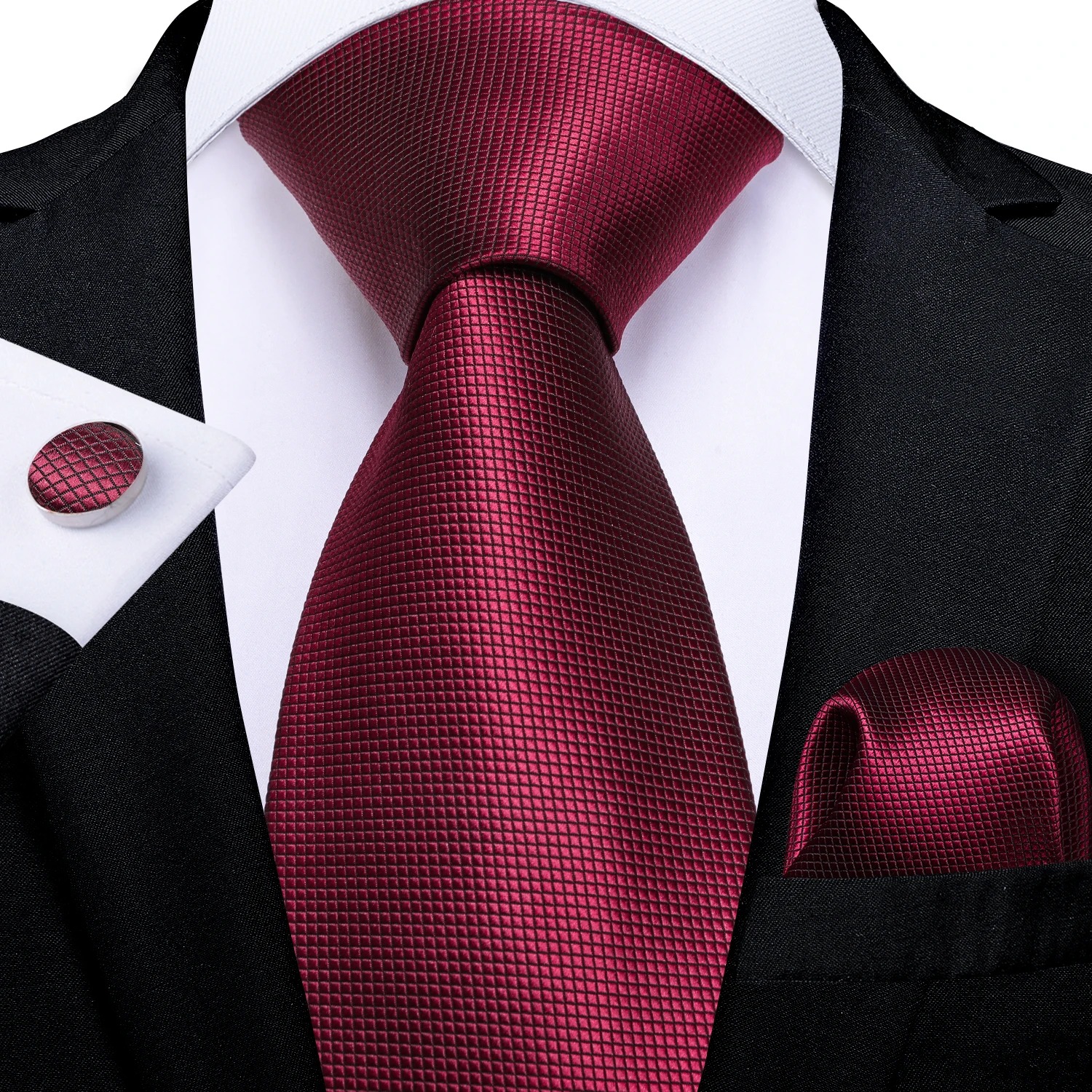 Corbata Vinotinto, paño y colleras. Modelo Liso Classic