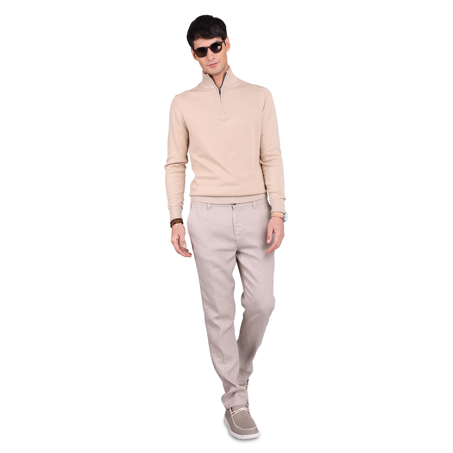 Arrow Chaleco Sweater Half Zipper Liso. Beige