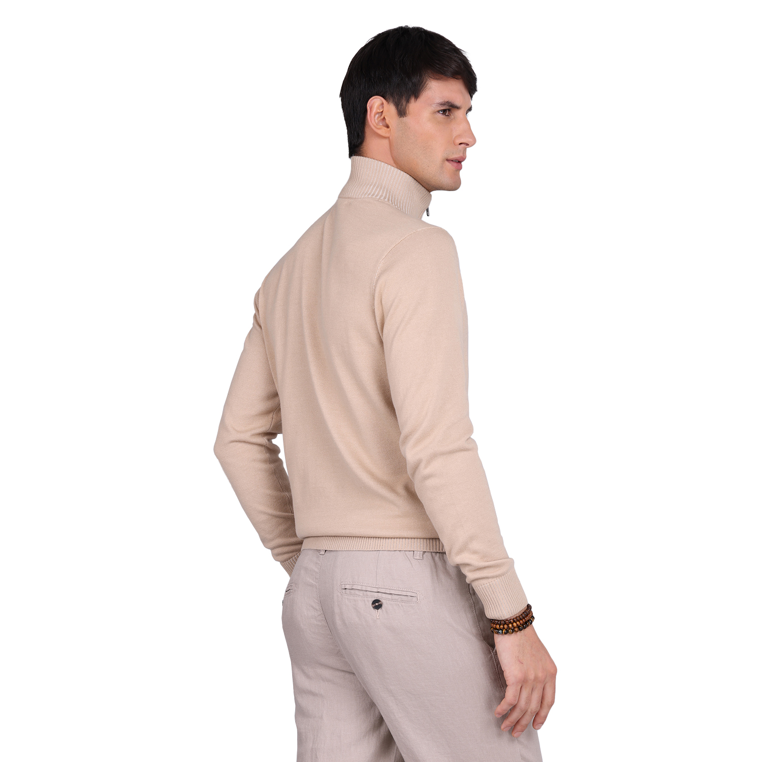 Arrow Chaleco Sweater Half Zipper Liso. Beige