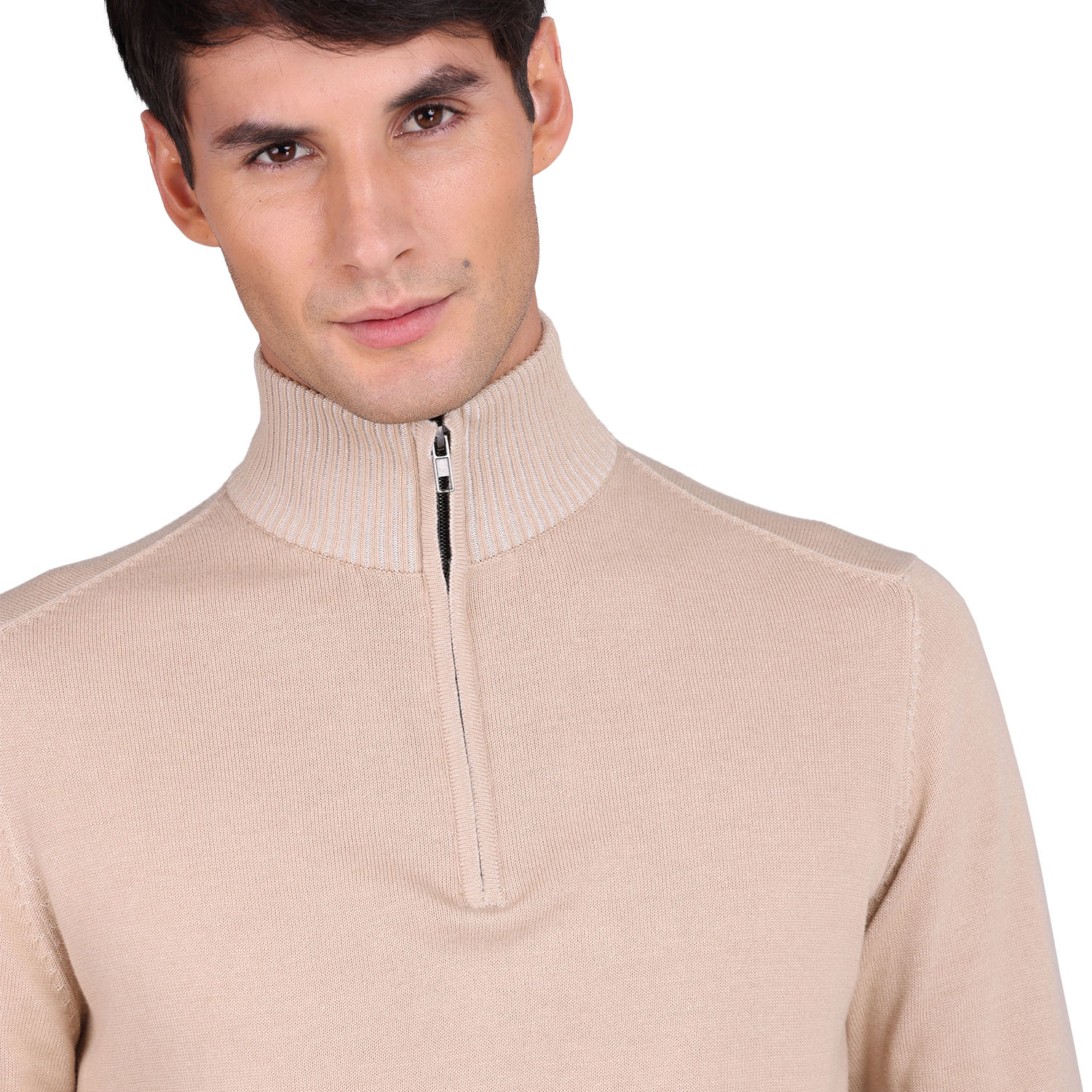 Arrow Chaleco Sweater Half Zipper Liso. Beige