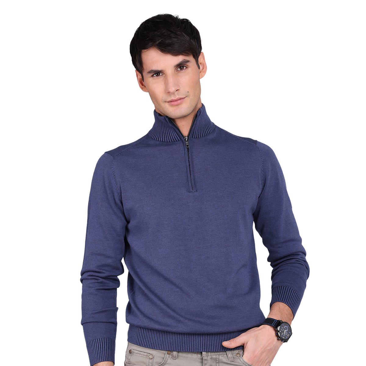 Arrow Chaleco Sweater Half Zipper Liso. Azul Denim