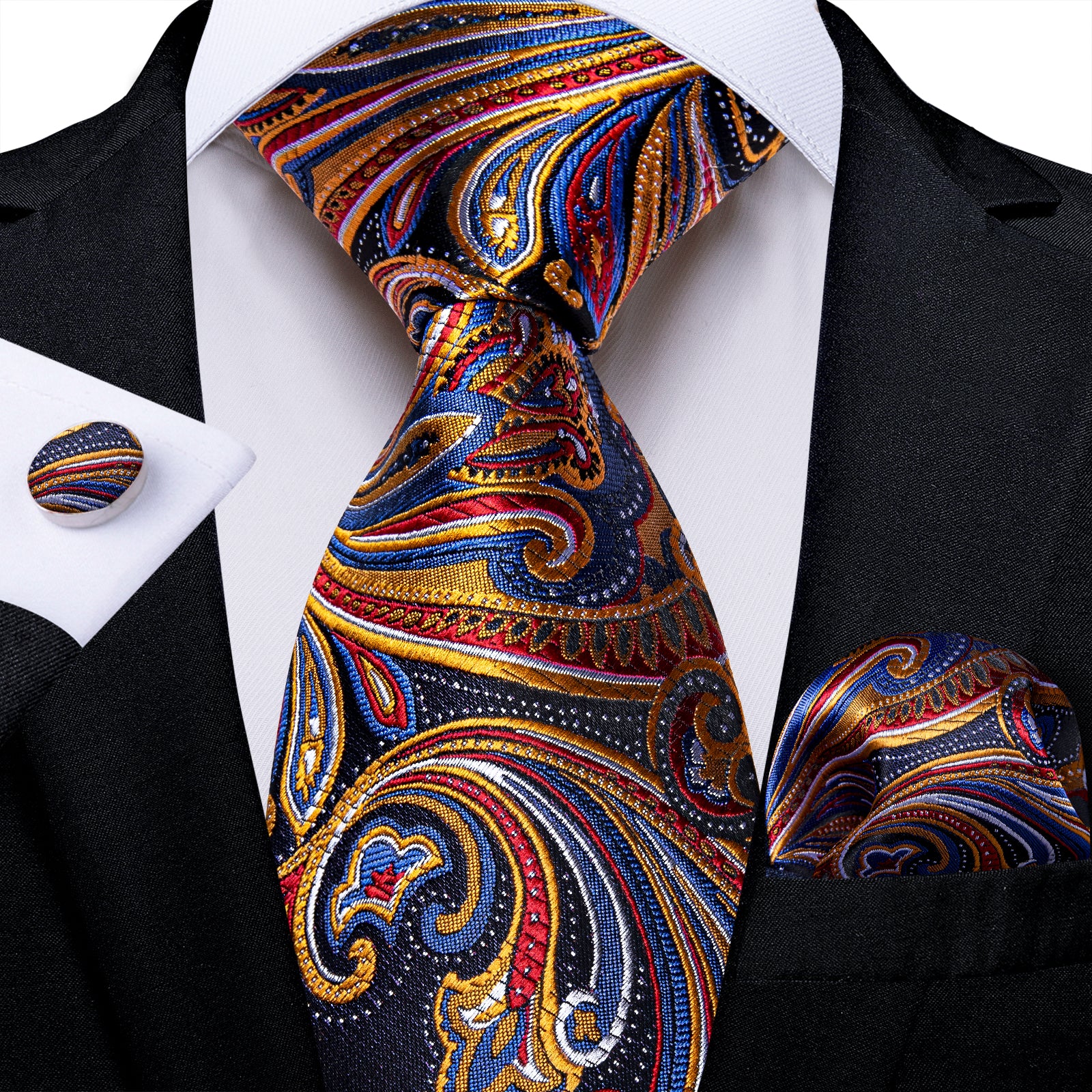Set Corbata, paño y colleras. Modelo Multicolor Du Soleil