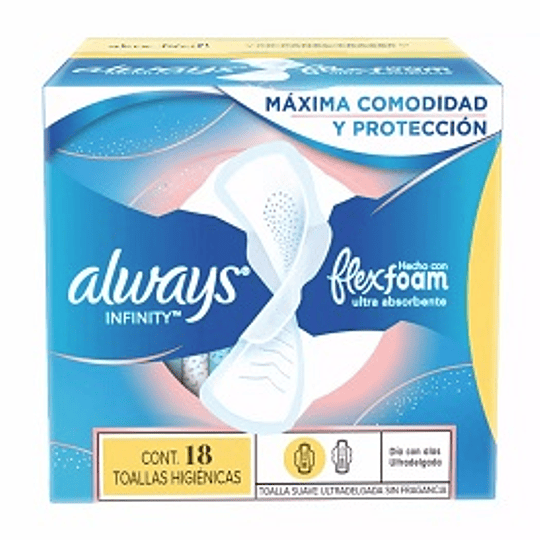 TOALLA FEMENINA ALWAYS INFINITY DIA FLEX FOAM X 18 UND.