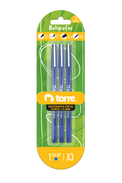 SET 3 BOLIGRAFO TORRE AZUL 1.0MM ( CO )