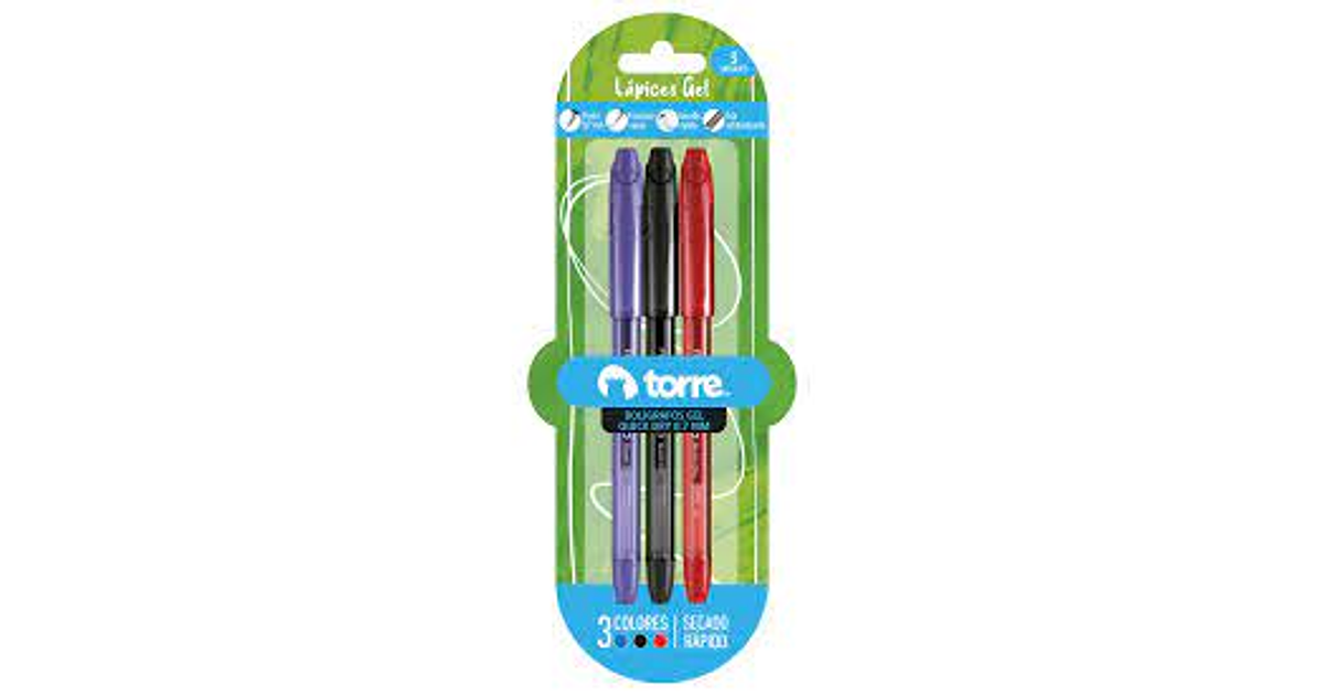 SET 3 BOLIGRAFO TORRE GEL QUICK DRY 0.7MM 1A/1N/1R ( CO )