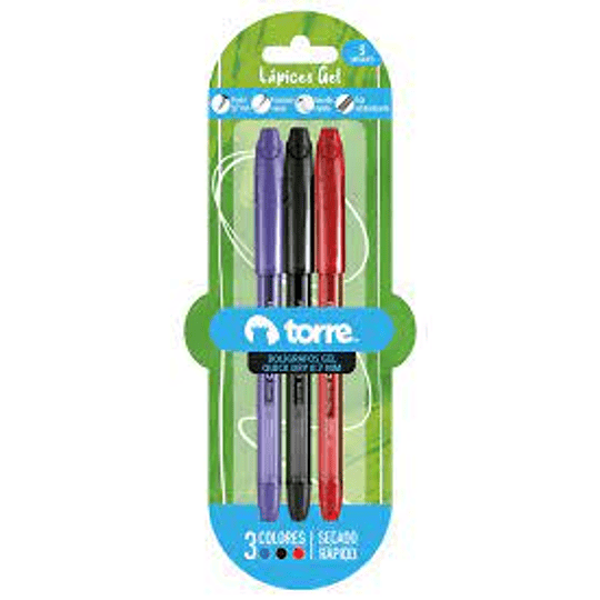 SET 3 BOLIGRAFO TORRE GEL QUICK DRY 0.7MM 1A/1N/1R ( CO )