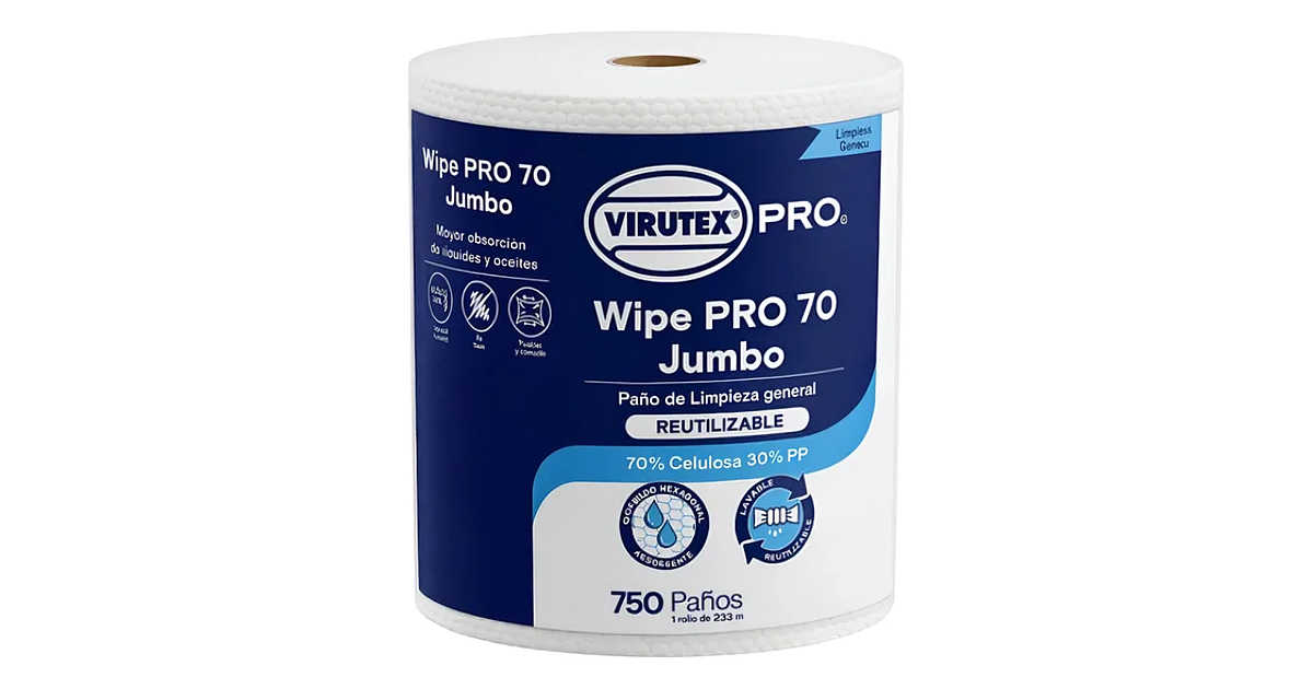 PAÑO WIPE VIRUTEX 70 GRS. ROLLO JUMBO 750 HOJAS BLANCO (CA)