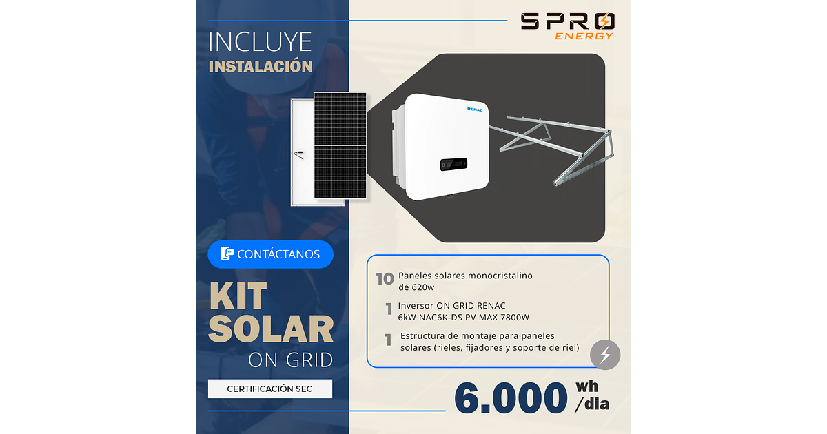 KIT DE ENERGIA SOLAR ON GRID 6KWP - INCLUYE INSTALACION