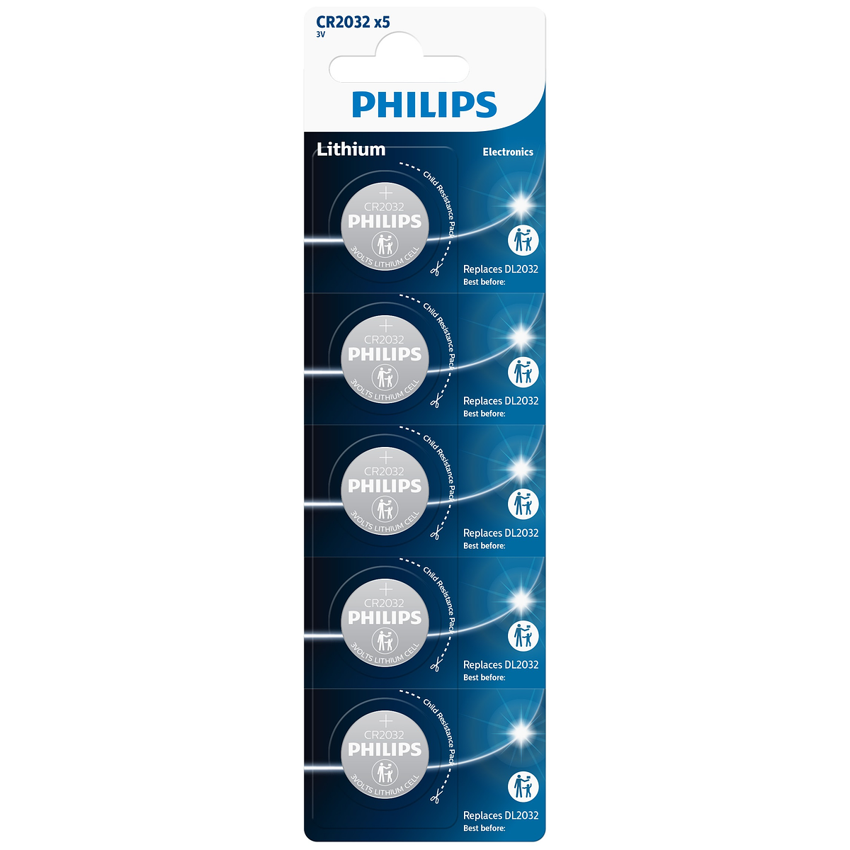 Blister 5x Pilhas Lithium CR2032 3V - PHILIPS