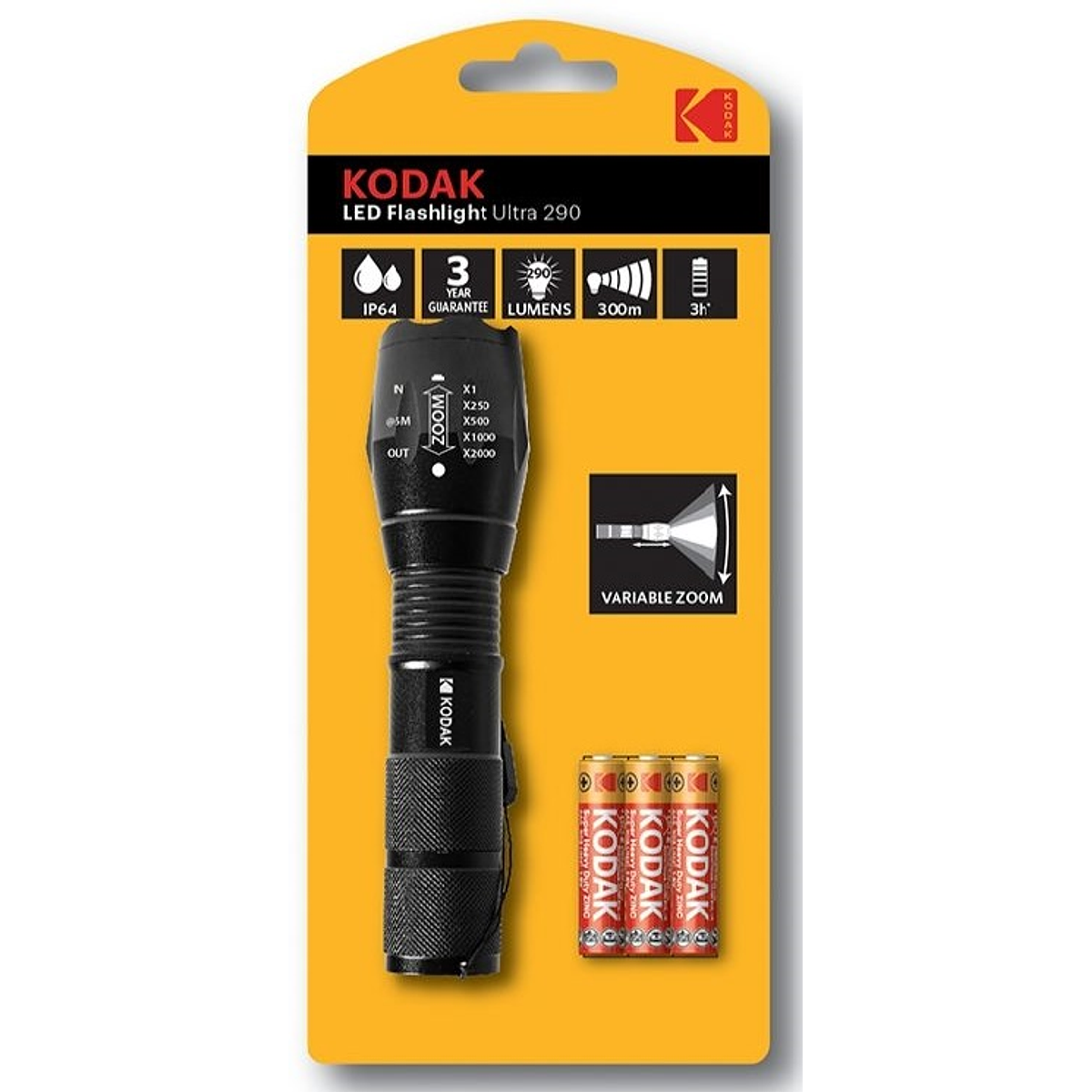 Lanterna LED ULTRA290 290Lm + 3 Pilhas AAA R03 - KODAK