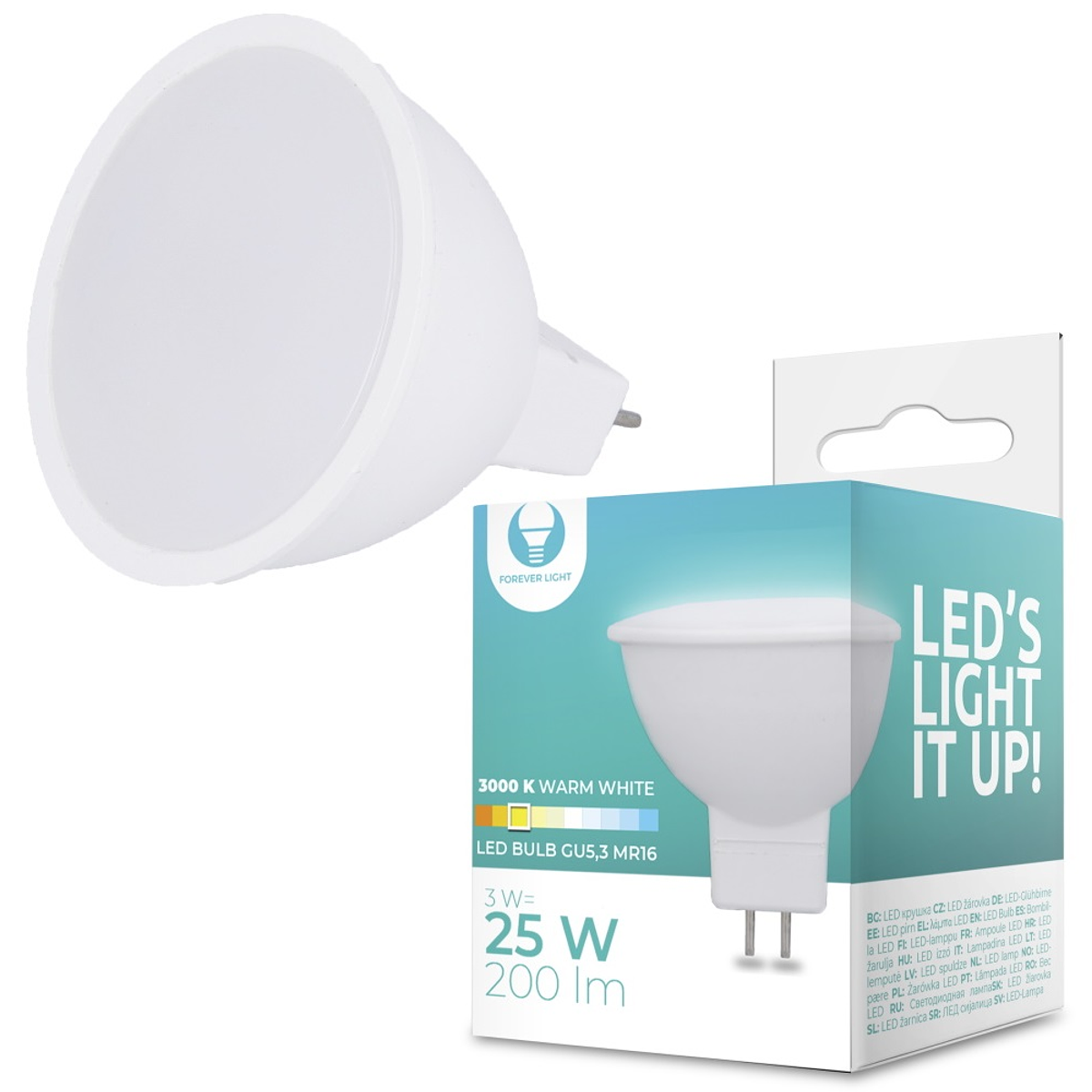 Lampada LED MR16 12V 3W Branco Q. 3000K 200Lm