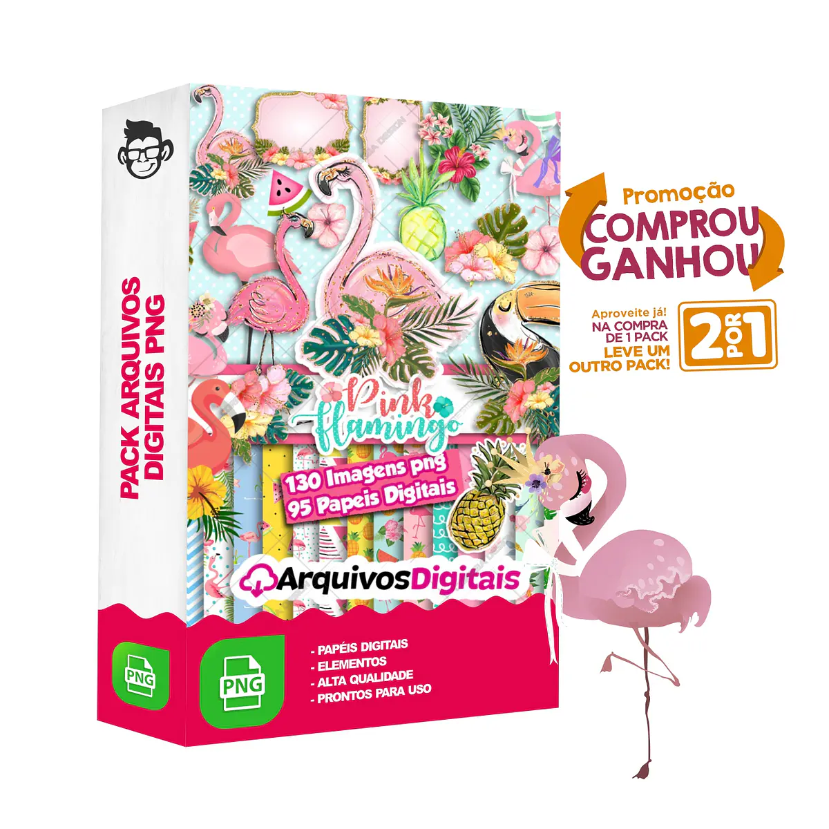Kit Digital Flamingo sem fundo Png | Studio Booby