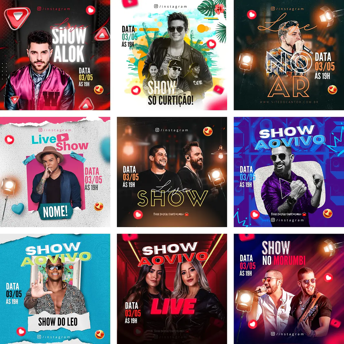 Pack Canva festa Eventos Shows Templates Editáveis 10 Art... | Studio Booby