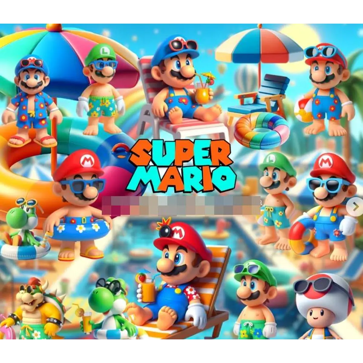 Kit Digital Super Mario Pool Party 3d em Png | Studio Booby