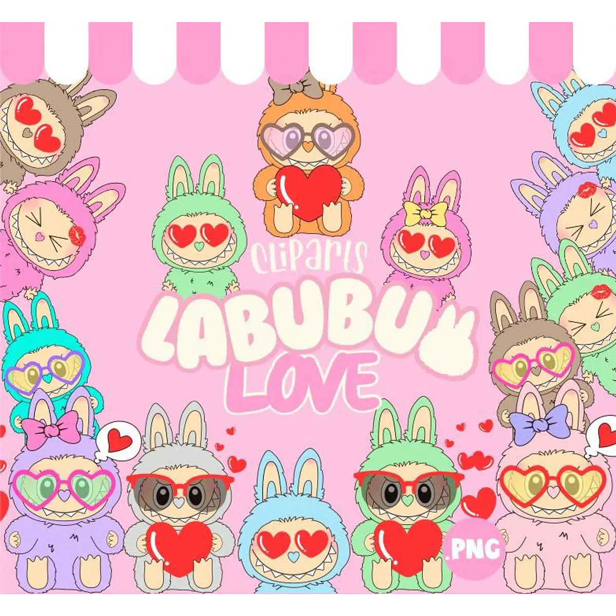 Kit Digital Labubu Love em Png | Studio Booby
