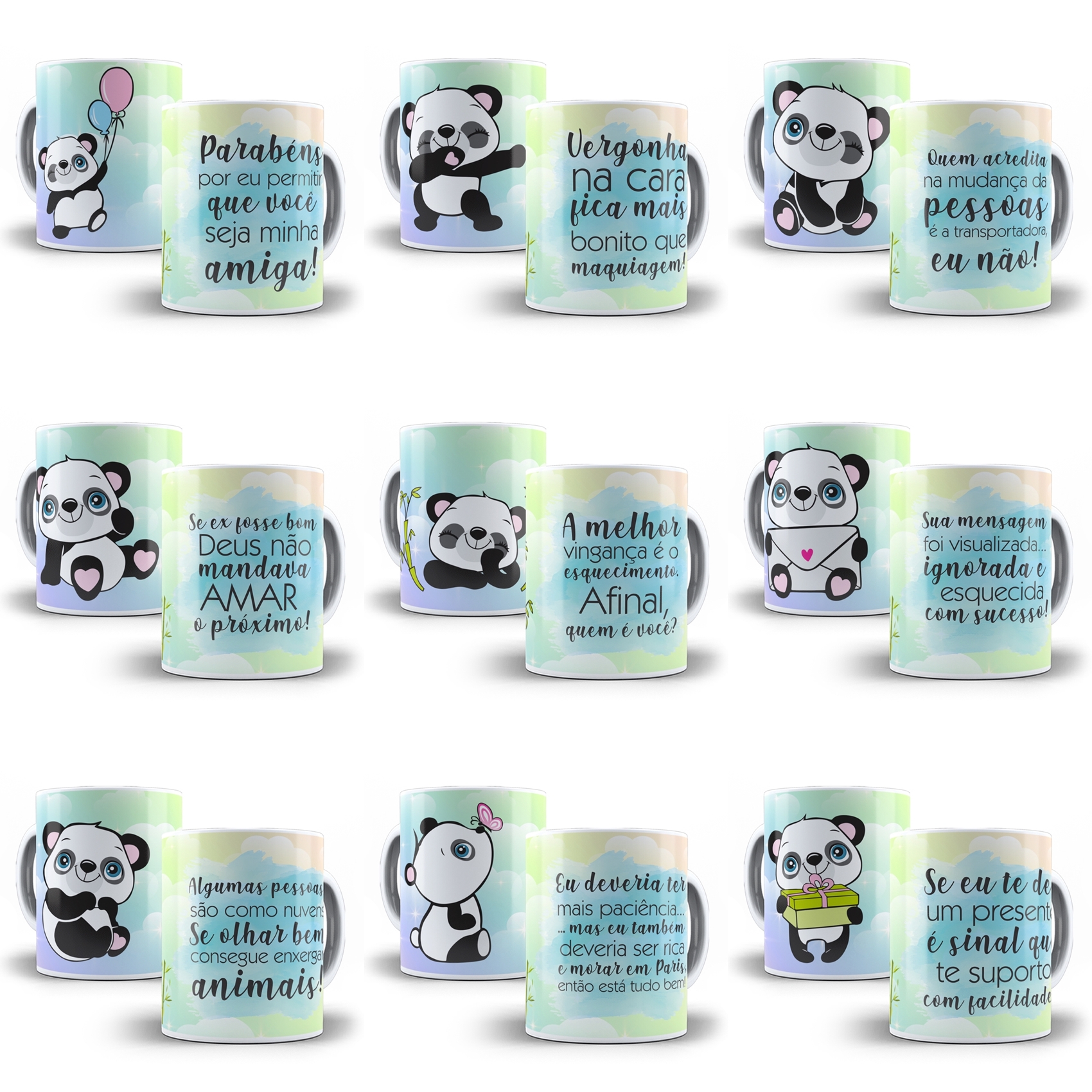 15 Artes Caneca Panda Ironico Editável em Corel Draw