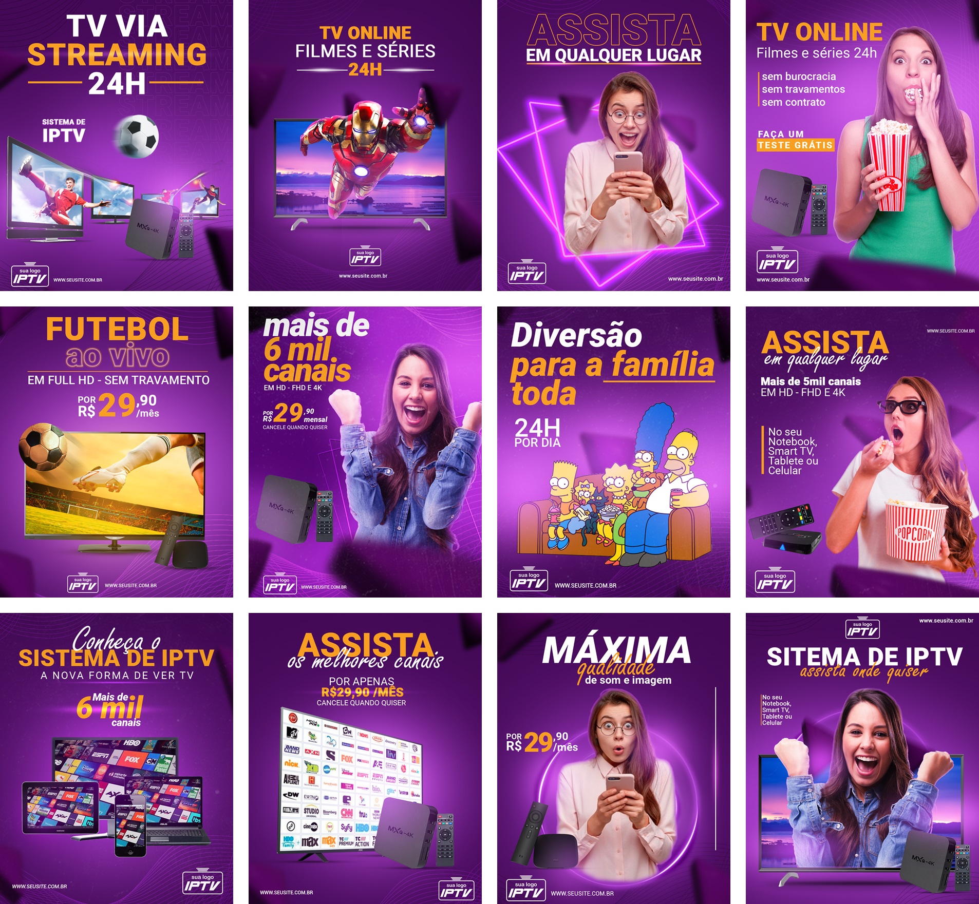 26 Artes Mídias Sociais IPTV Editáveis Photoshop + Png