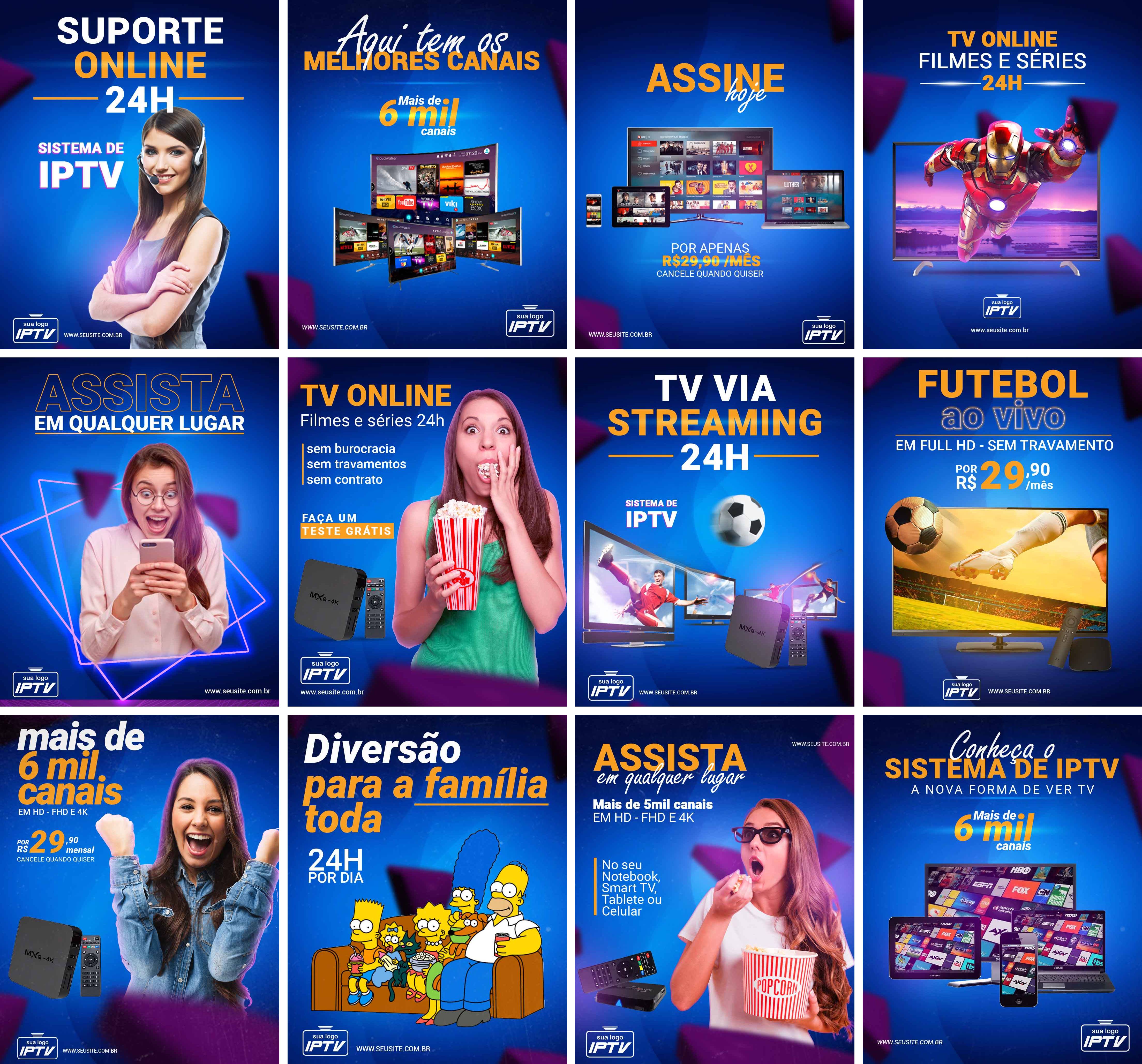 30 Artes Mídias Sociais IPTV Editáveis Photoshop + Png