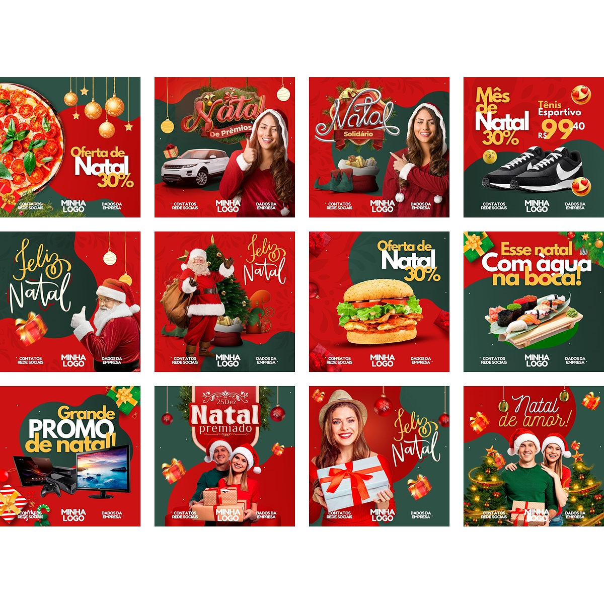 Pack Canva Natal Templates Editáveis 12 Artes + Bônus