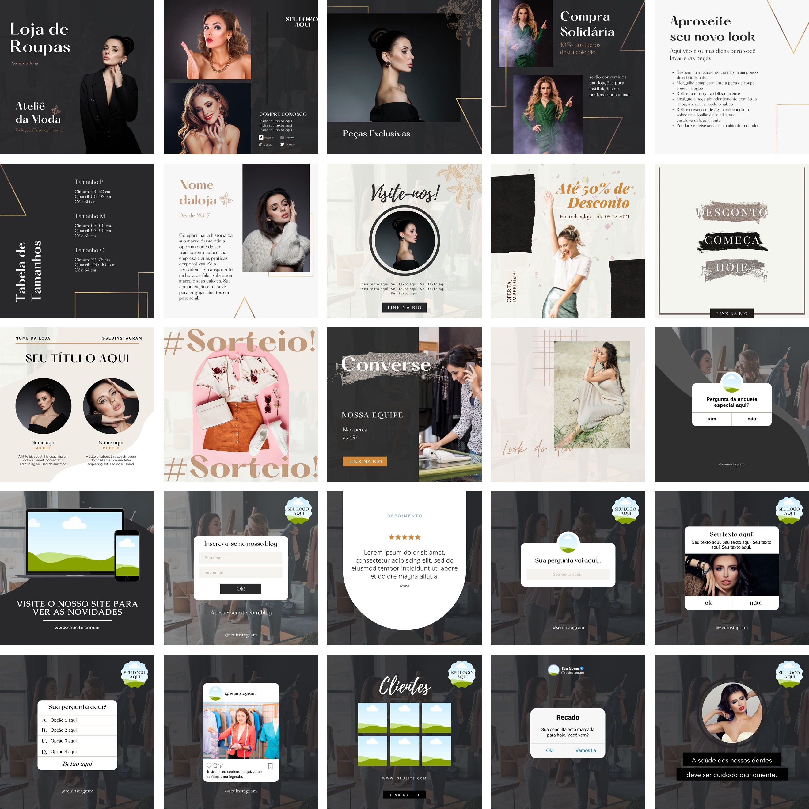 Pack Canva Loja de Roupas Templates Editáveis 30 Artes