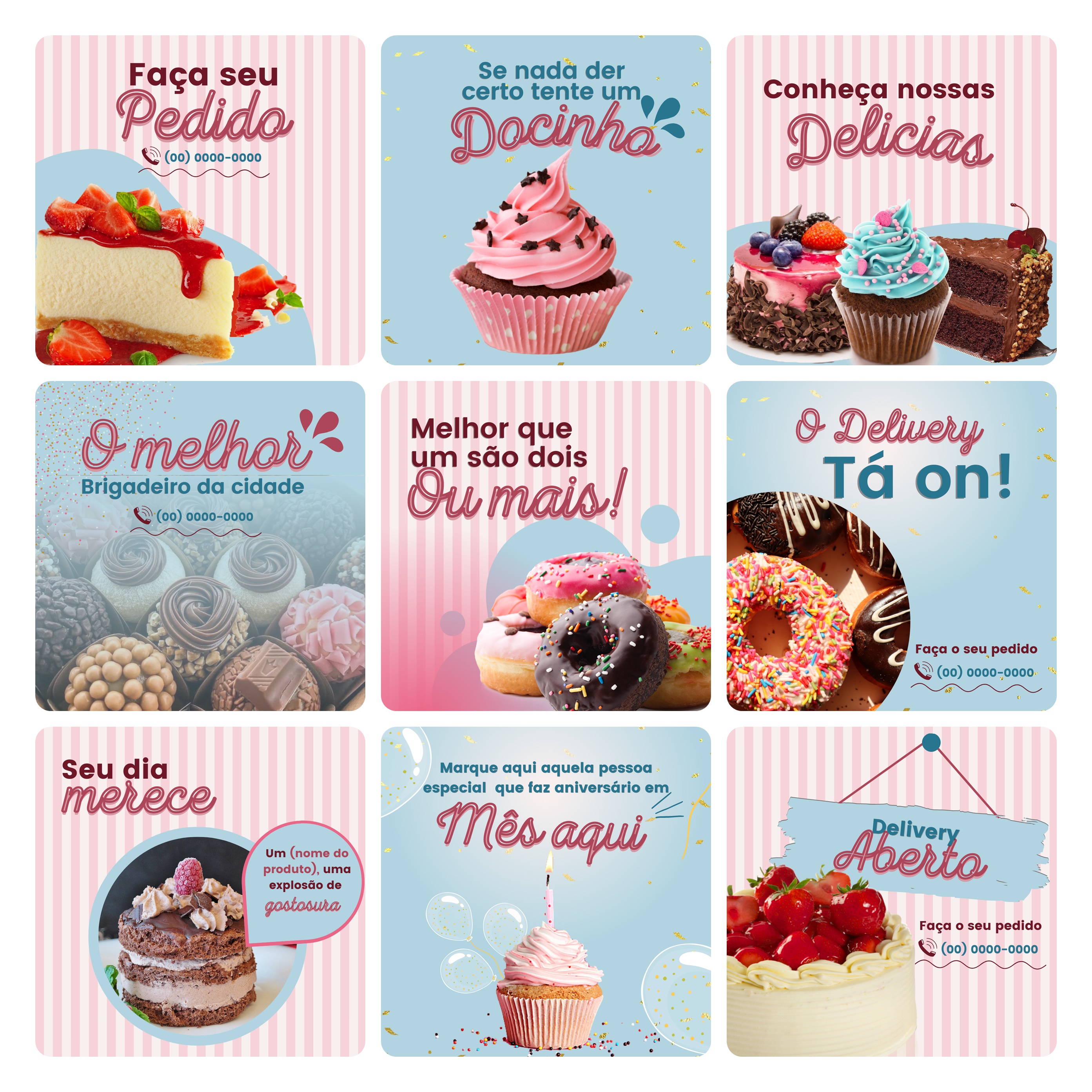 Pack Canva Confeitaria Template Editável 30 Artes + Bônus
