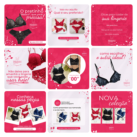 Pack Canva Moda Íntima Lingerie Template Editável 30 Arte...